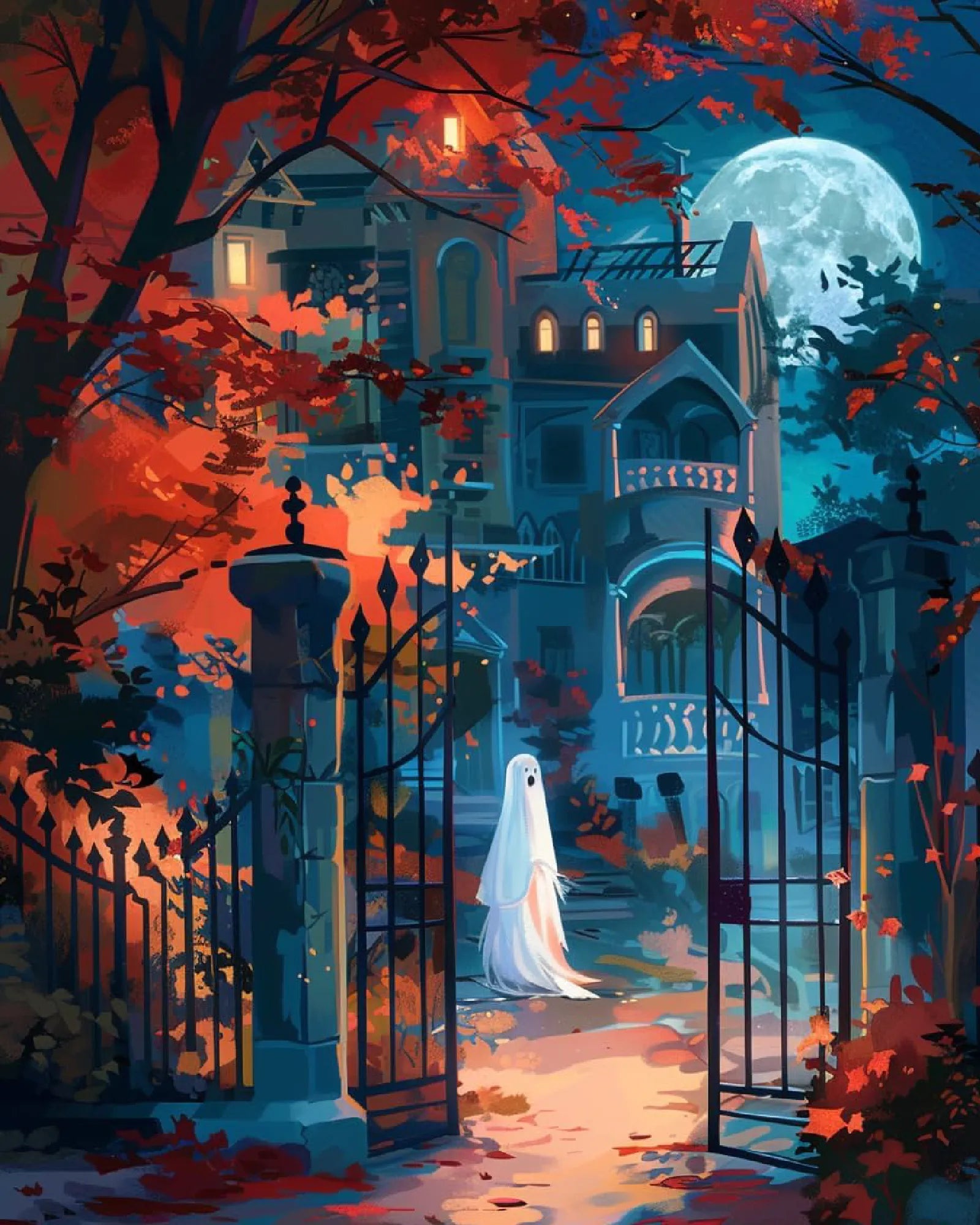 Haunted House Paint by Numbers Kit - Spooky Halloween Art – 1001Canvas