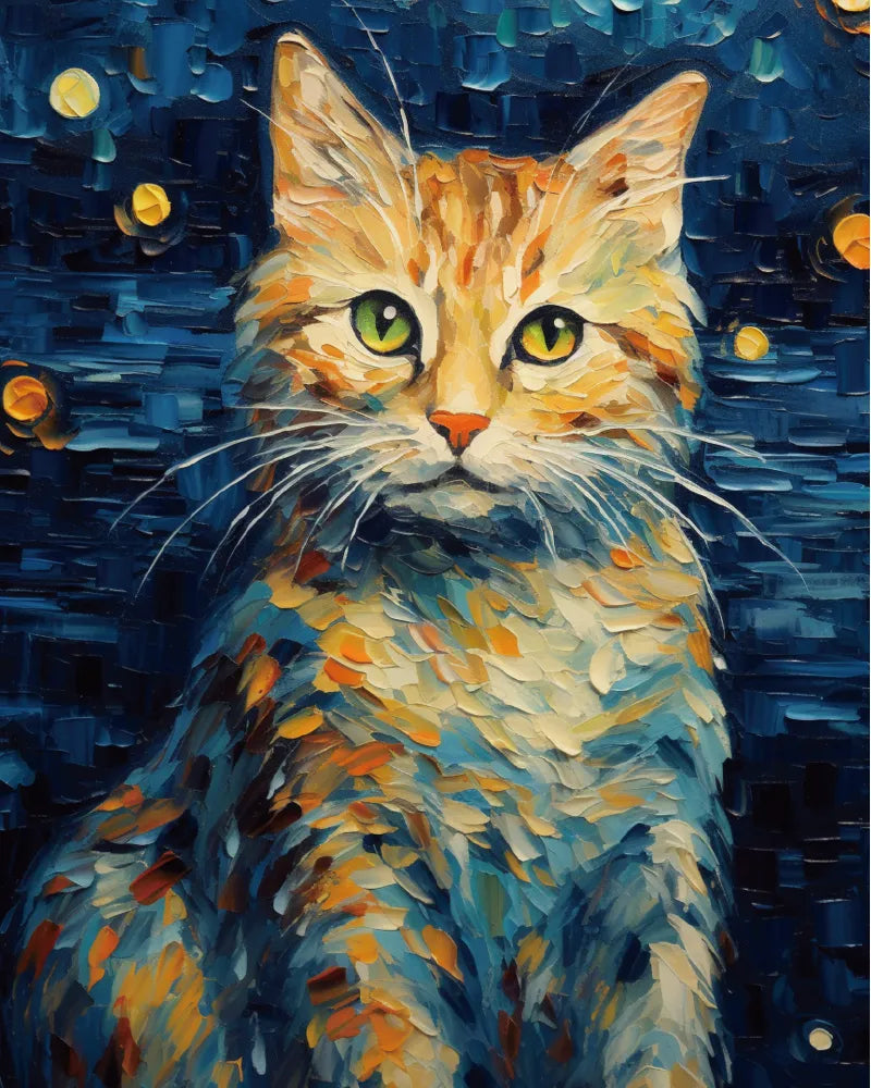 Starry Night Cat Paint by Numbers | Cosmic Feline Art – 1001Canvas