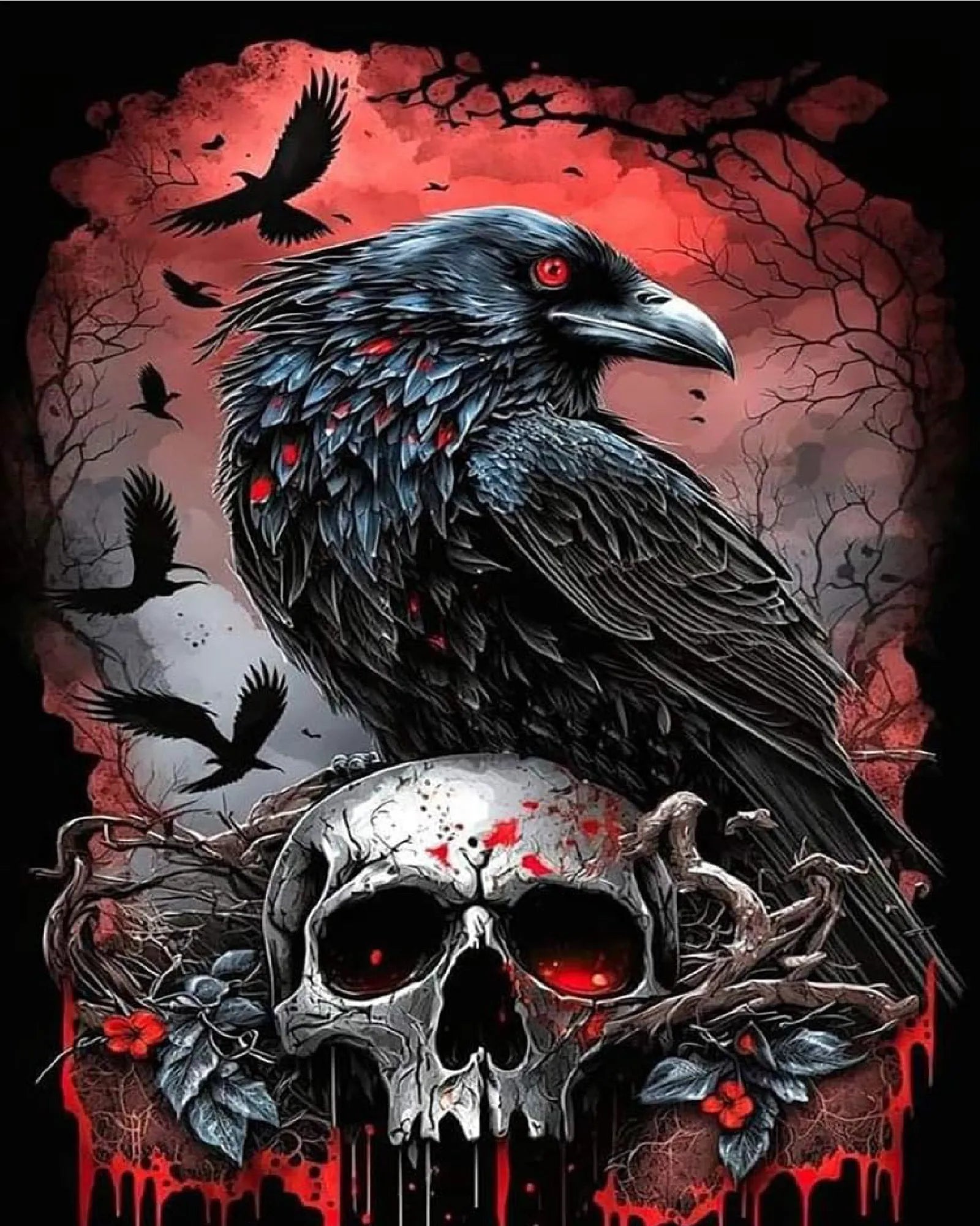 Raven and Skull Paint by Numbers Kit - Gothic Art – 1001Canvas