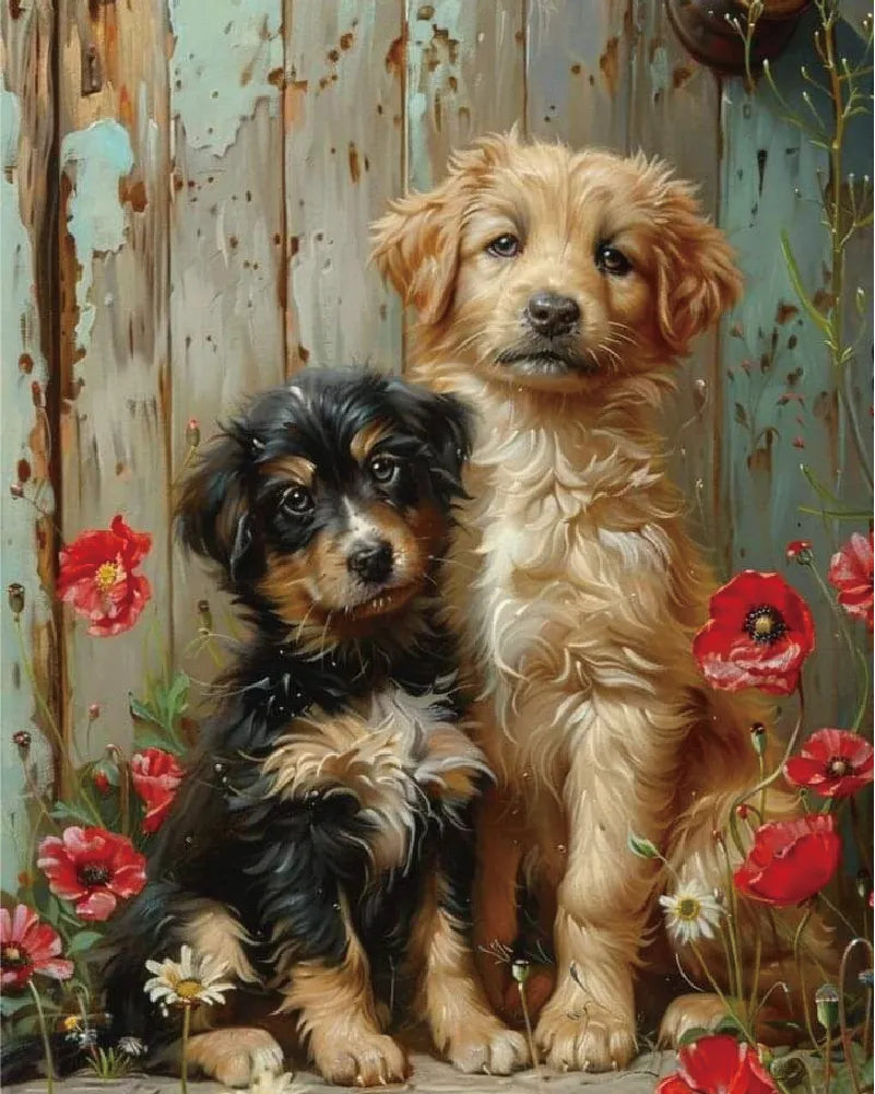 Cut Buddy Dogs Paint by Numbers Kit - Adorable Canine Duo Art – 1001Canvas